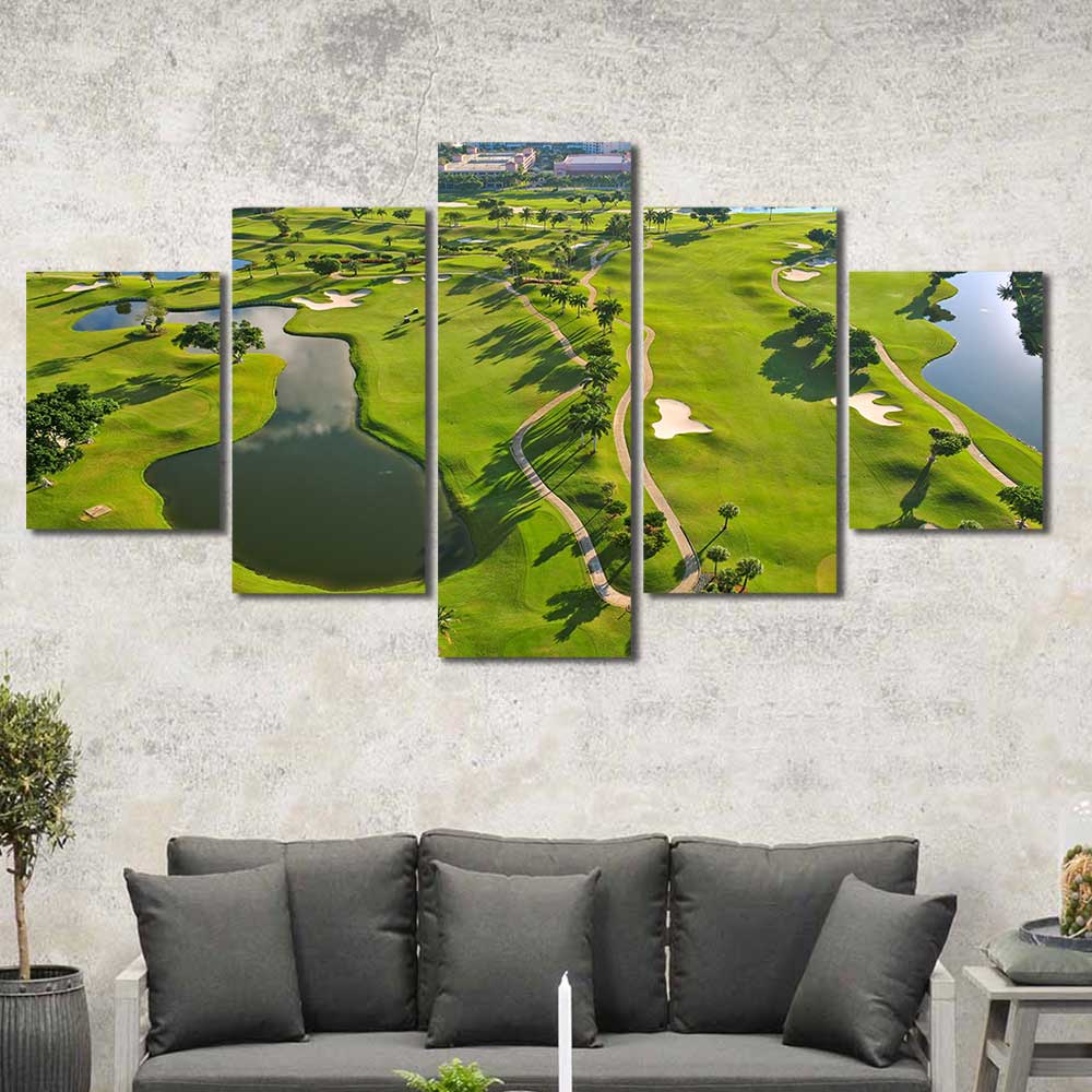Golf Course Greens Aerial View Framed Canvas Home Decor Wall Art Multi ...