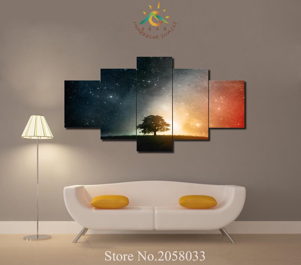 Beautiful Starry Night Lone Tree Canvas Large Framed Five Piece – The ...