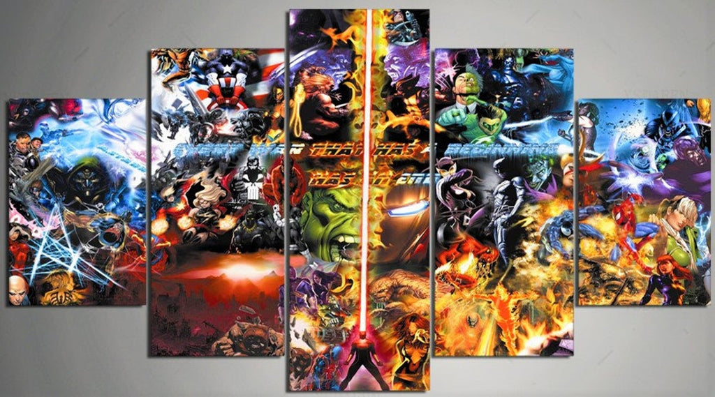 Marvel Comics Montage Canvas Five Piece Home Decor Panel Wall Art – The ...