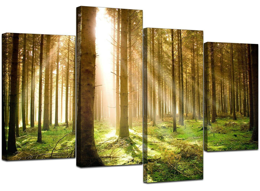 Forest Sun Light Trees Landscape Four Piece Home Decor Panel Wall Art ...